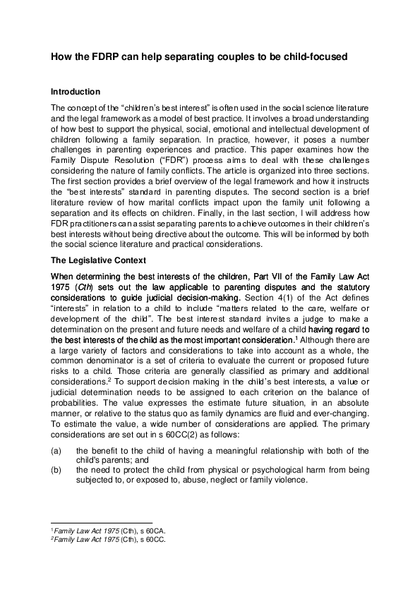 (PDF) How the FDRP can help separating couples to be child-focused