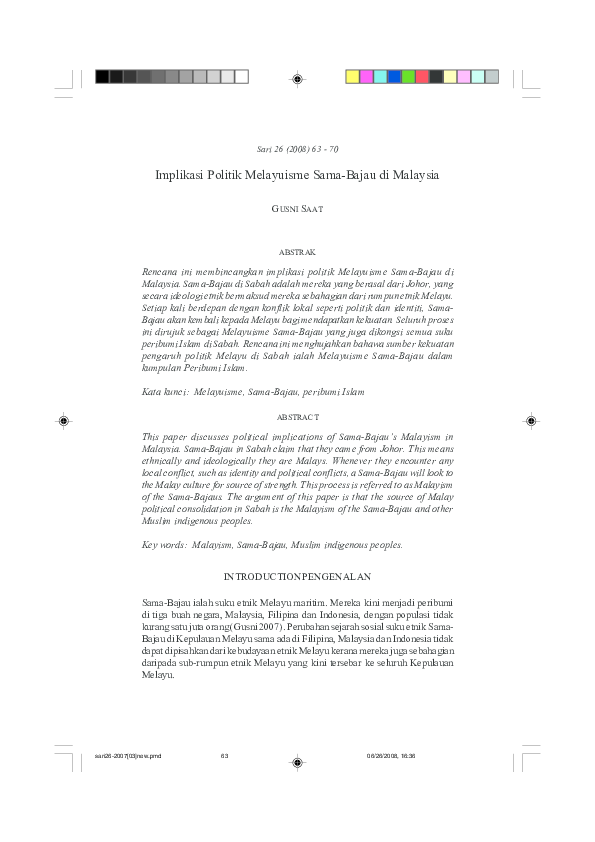 (PDF) Implikasi Politik Melayuisme Sama-Bajau di Malaysia