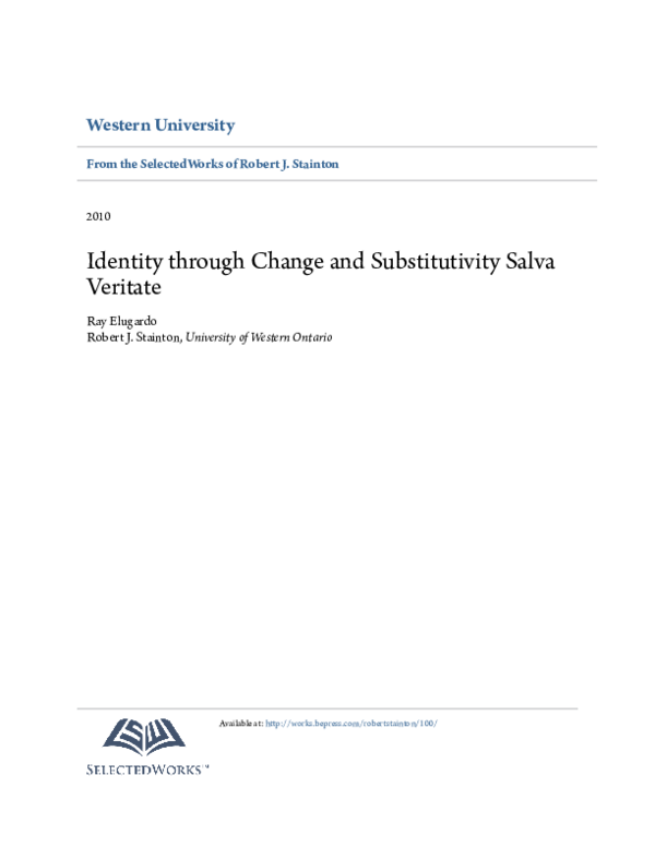 (PDF) Identity through Change and Substitutivity Salva Veritate
