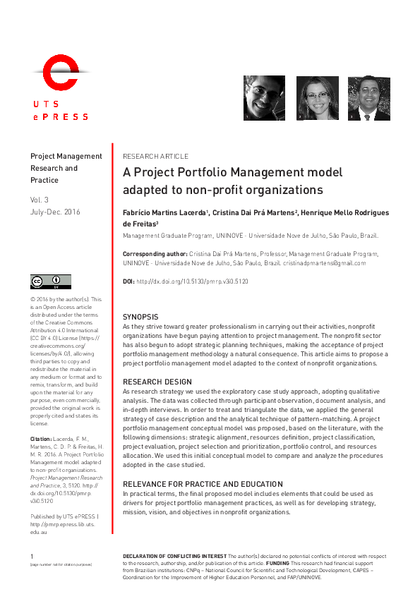 (PDF) A Project Portfolio Management model adapted to non-profit ...
