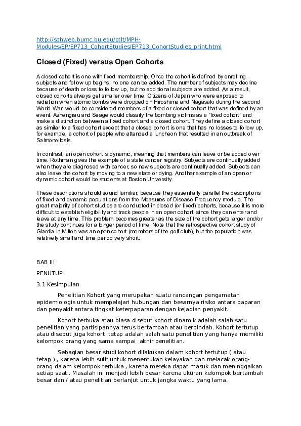 (DOC) Closed (Fixed) versus Open Cohorts