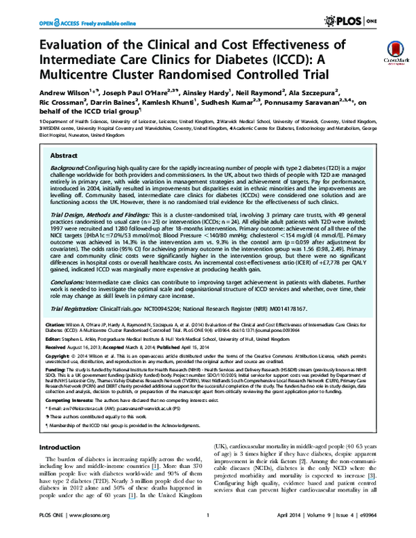 (PDF) Evaluation of the Clinical and Cost Effectiveness of Intermediate Care Clinics for ...