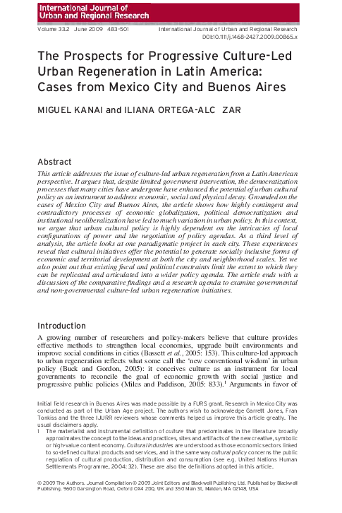 (PDF) The Prospects for Progressive Culture-Led Urban Regeneration in ...