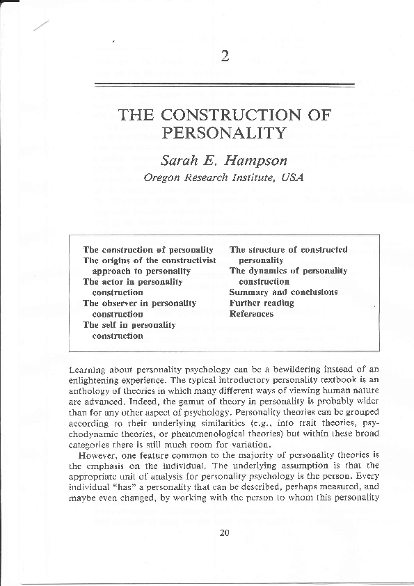 (PDF) THE CONSTRUCTION OF PERSONALITY