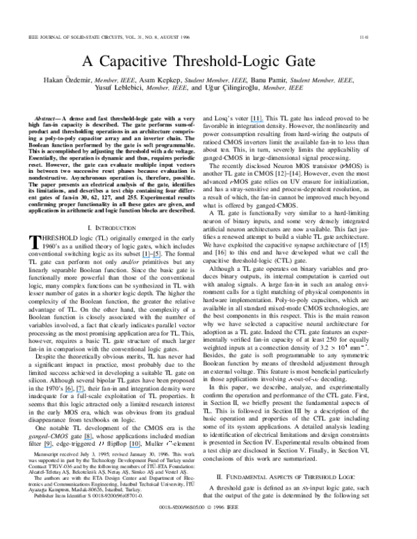 Pdf A Capacitive Threshold Logic Gate 0962