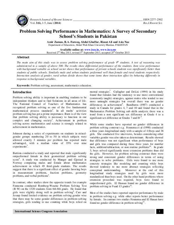 Pdf Problem Solving Performance In Mathematics A Survey Of Secondary