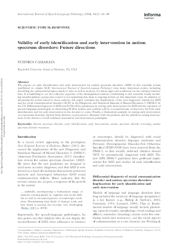(PDF) Validity of early identification and early intervention in autism spectrum disorders ...