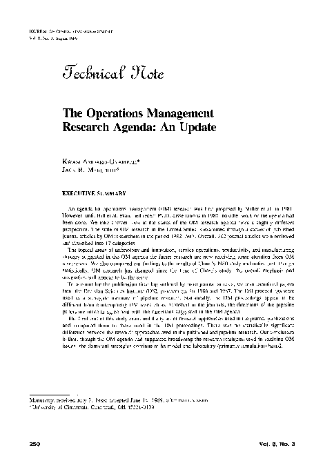 (PDF) The operations management research agenda: An update