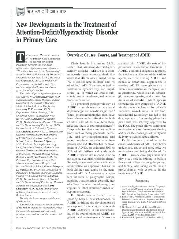 (PDF) New Developments in the Treatment of ADHD