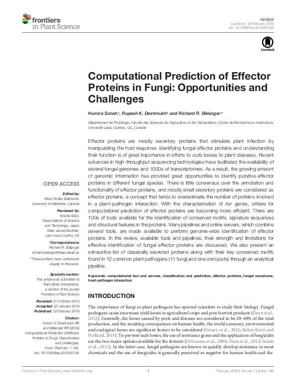 (PDF) Computational Prediction of Effector Proteins in Fungi: Opportunities and Challenges