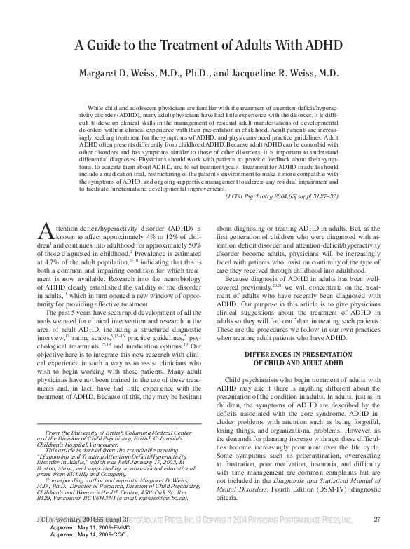 (PDF) A guide to the treatment of adults with ADHD