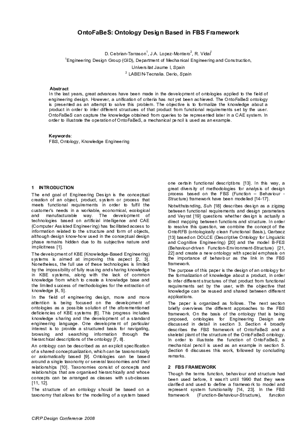 (PDF) OntoFaBeS: Ontology design based in FBS framework