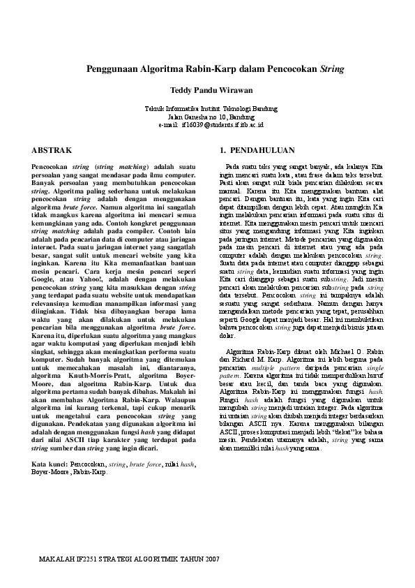 (PDF) Penggunaan Algoritma Rabin-Karp dalam Pencocokan String
