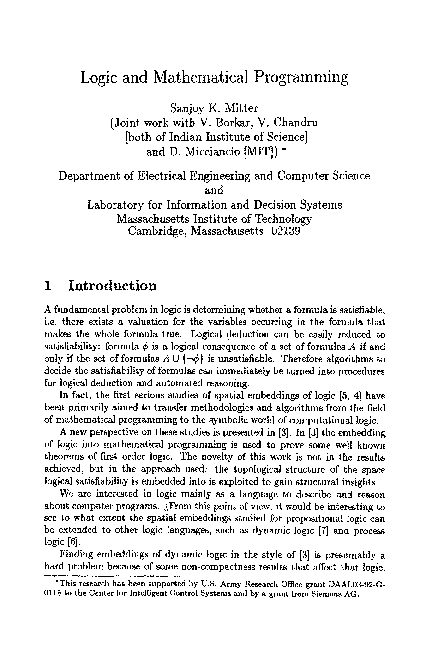 (PDF) Logic and mathematical programming