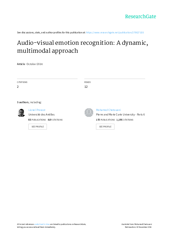 (PDF) Audio-visual emotion recognition: A dynamic, multimodal approach