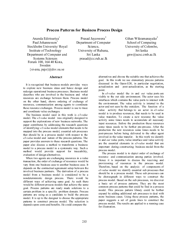 (PDF) Process Patterns for Business Process Design
