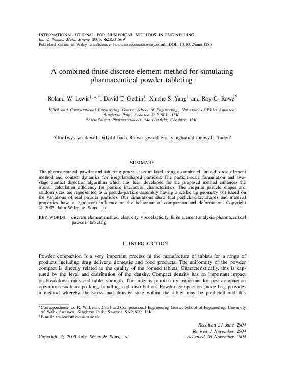 Pdf A Combined Finite Discrete Element Method For Simulating