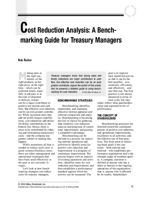 (PDF) Cost reduction analysis: A benchmarking guide for treasury managers