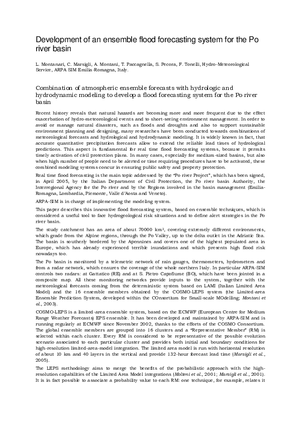 (PDF) Development of an ensemble flood forecasting system for the Po river basin