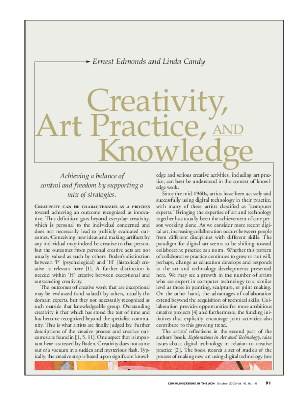 (PDF) Creativity, art practice, and knowledge