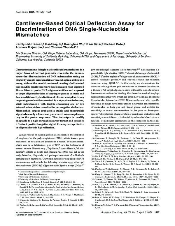 (PDF) Cantilever-Based Optical Deflection Assay for Discrimination of DNA Single-Nucleotide ...