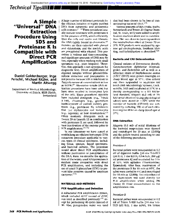 (PDF) "Universal" DNA Extraction Procedure Using SDS and Proteinase K ...