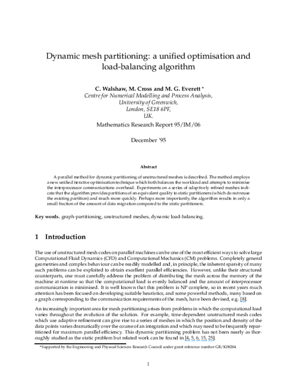 Pdf Dynamic Mesh Partitioning A Unified Optimisation And Load Balancing Algorithm
