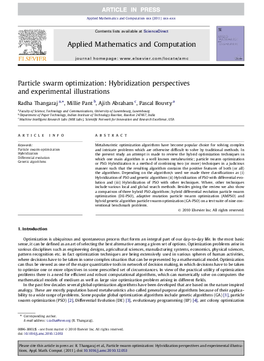 Pdf Particle Swarm Optimization Hybridization Perspectives And