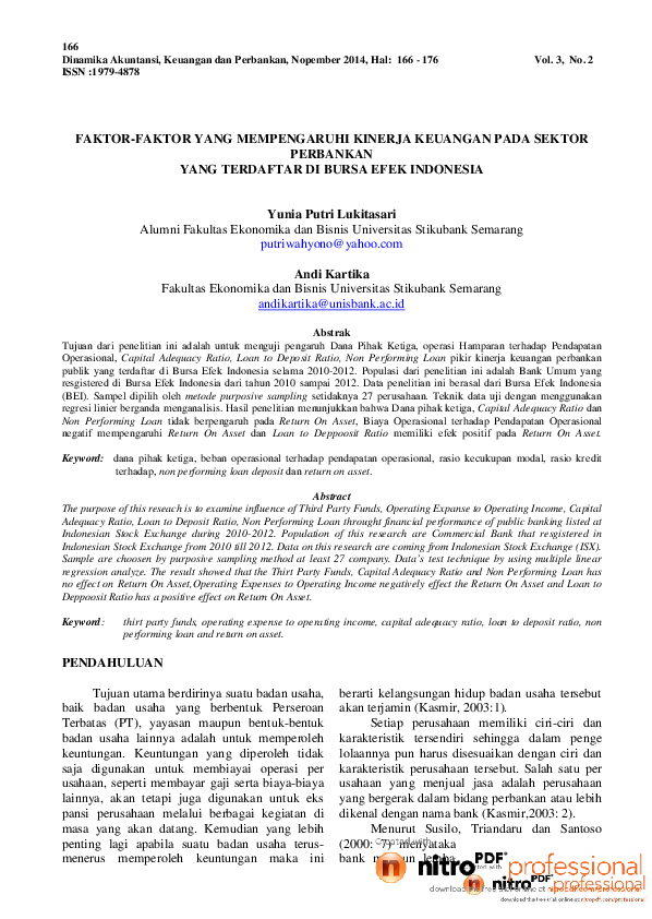 (PDF) FAKTOR-FAKTOR YANG MEMPENGARUHI KINERJA KEUANGAN PADA SEKTOR PERBANKAN YANG TERDAFTAR DI ...