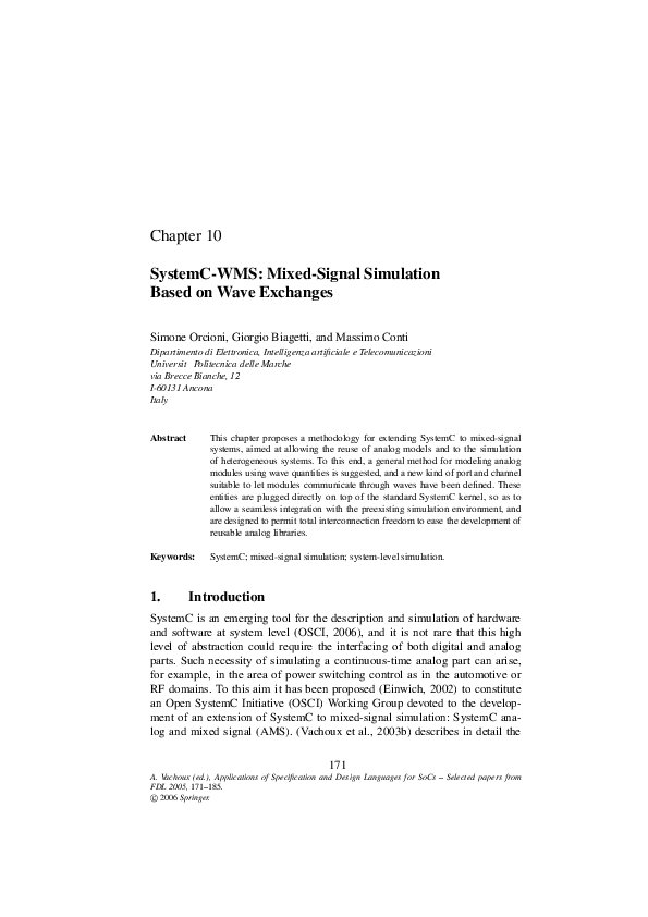 (PDF) SystemC-WMS: Mixed-Signal Simulation Based on Wave Exchanges