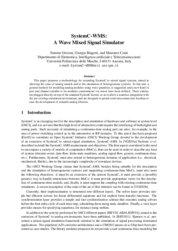 (PDF) SystemC-WMS: A Wave Mixed Signal Simulator