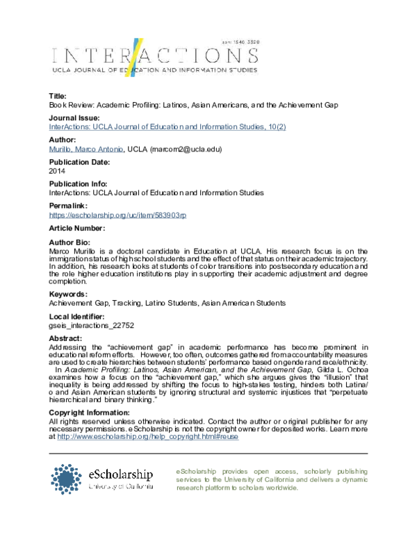 (PDF) Academic Profiling: Latinos, Asian Americans, and the Achievement Gap