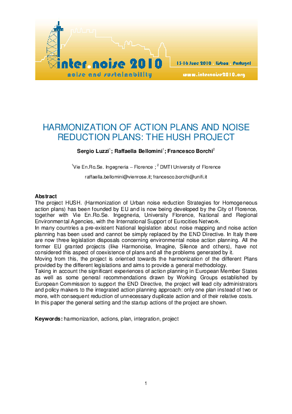 (PDF) Harmonization Of Action Plans And Noise Reduction Plans: The Hush ...