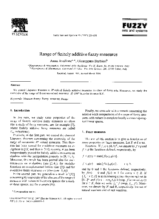 Pdf Range Of Finitely Additive Fuzzy Measures