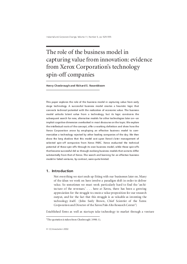 (PDF) The role of the business model in capturing value from innovation ...