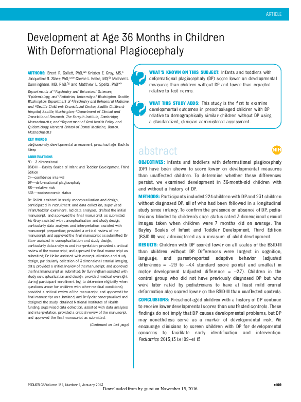(PDF) Development at Age 36 Months in Children With Deformational ...