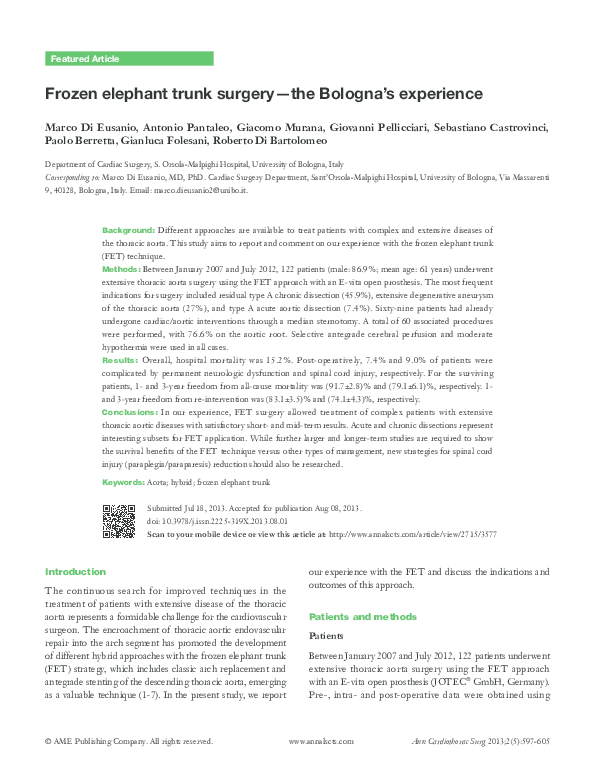 (PDF) Frozen elephant trunk surgery-the Bologna's experience