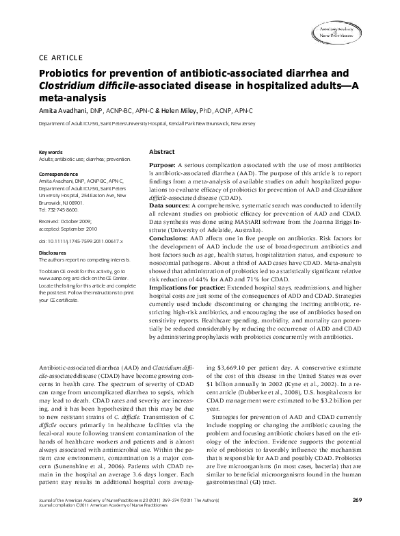 (PDF) Probiotics for prevention of antibiotic-associated diarrhea and ...