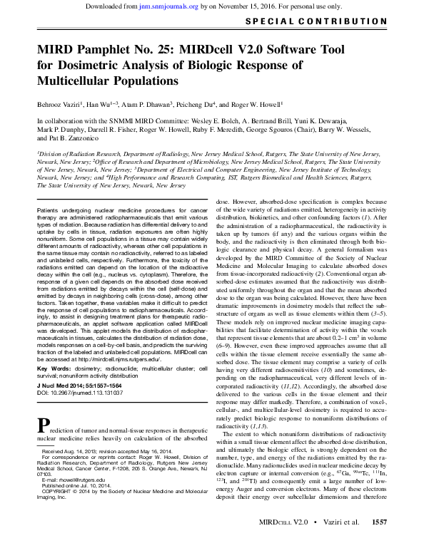 (PDF) MIRD pamphlet No. 25: MIRDcell V2.0 software tool for dosimetric ...