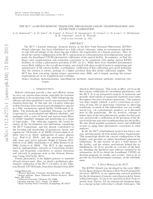 (PDF) THE RCT 1.3 m ROBOTIC TELESCOPE: BROADBAND COLOR TRANSFORMATION ...