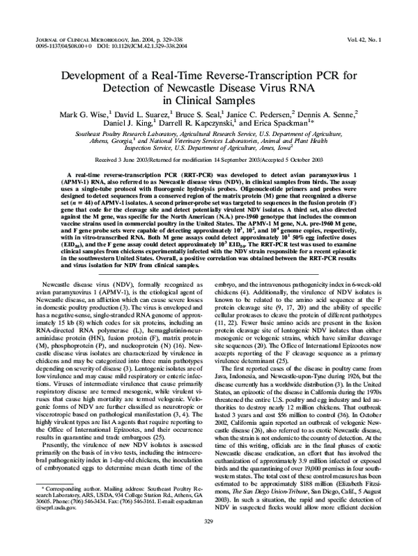 (PDF) Development of a real-time reverse-transcription PCR for the detection and simultaneous ...