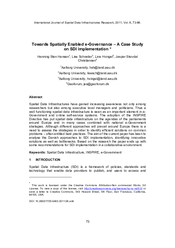 (PDF) Towards Spatially Enabled e-Governance – A Case Study on SDI implementation