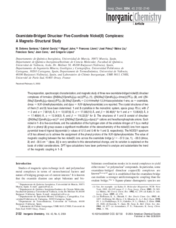 (PDF) Oxamidate-Bridged Dinuclear Five-Coordinate Nickel(II) Complexes: A Magneto−Structural Study
