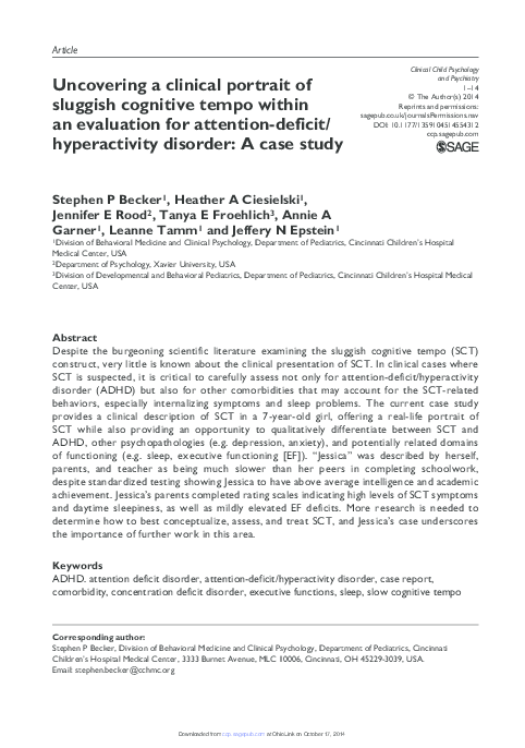 (PDF) Uncovering a clinical portrait of sluggish cognitive tempo within an evaluation for ...
