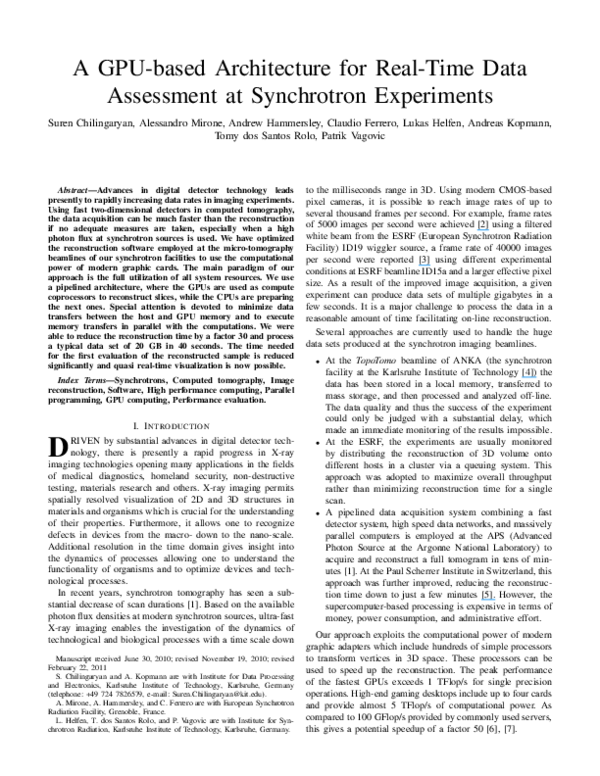 (PDF) A GPU-Based Architecture for Real-Time Data Assessment at Synchrotron Experiments