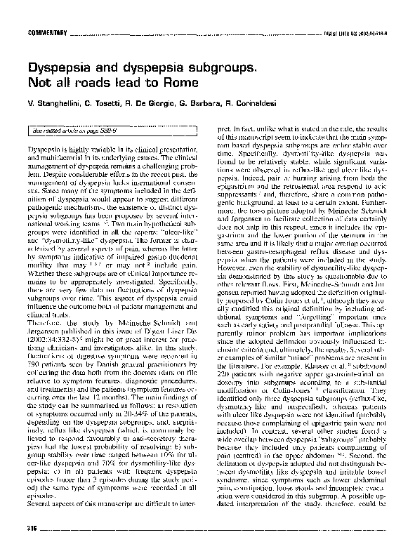 (PDF) Dyspepsia and dyspepsia subgroups. Not all roads lead to Rome