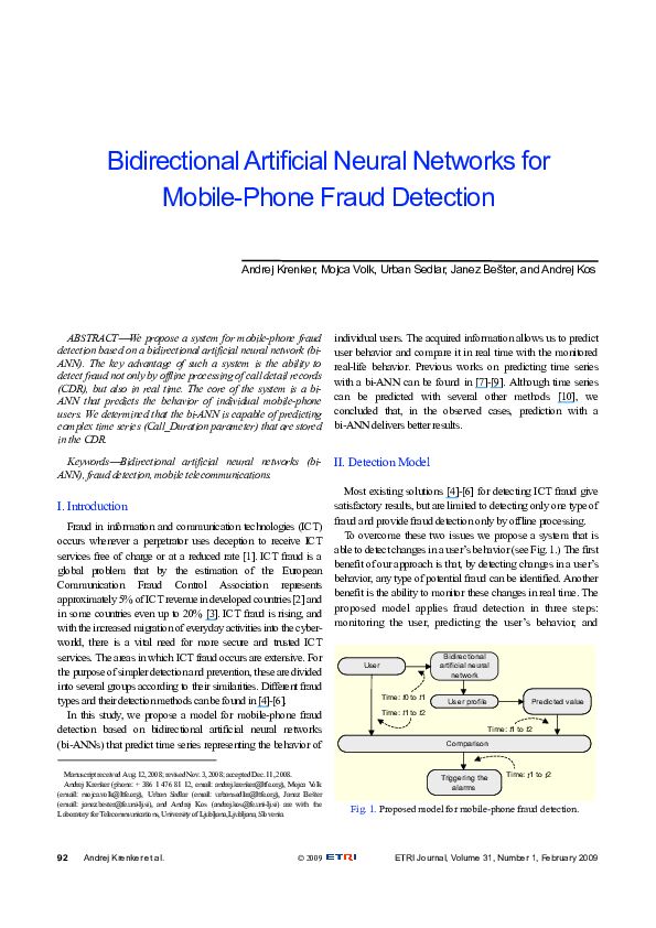 (PDF) Bidirectional Artificial Neural Networks for Mobile-Phone Fraud Detection