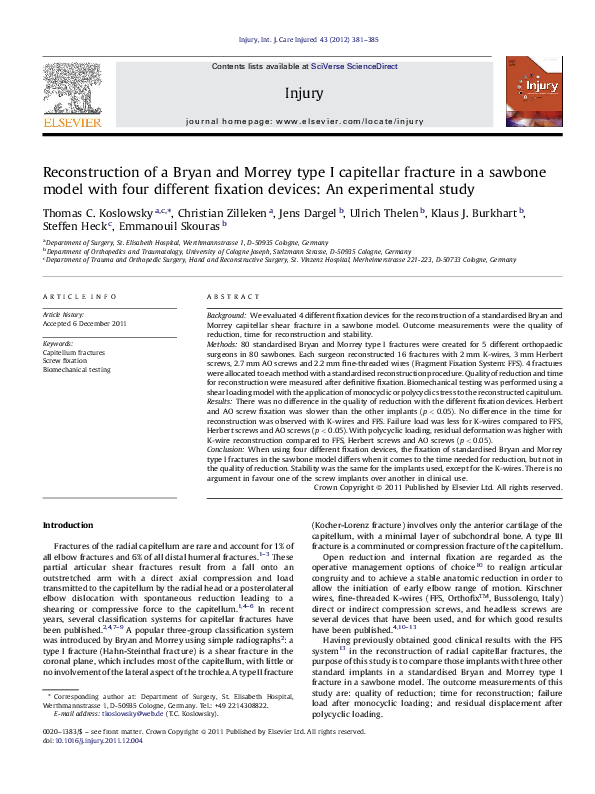 (PDF) Reconstruction of a Bryan and Morrey type I capitellar fracture ...