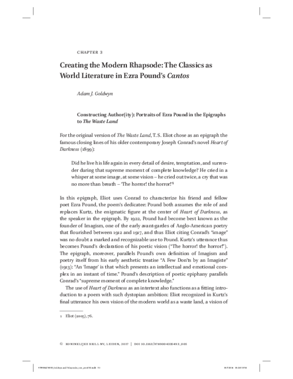 Creating the Modern Rhapsode: The Classics as World Literature in Ezra ...