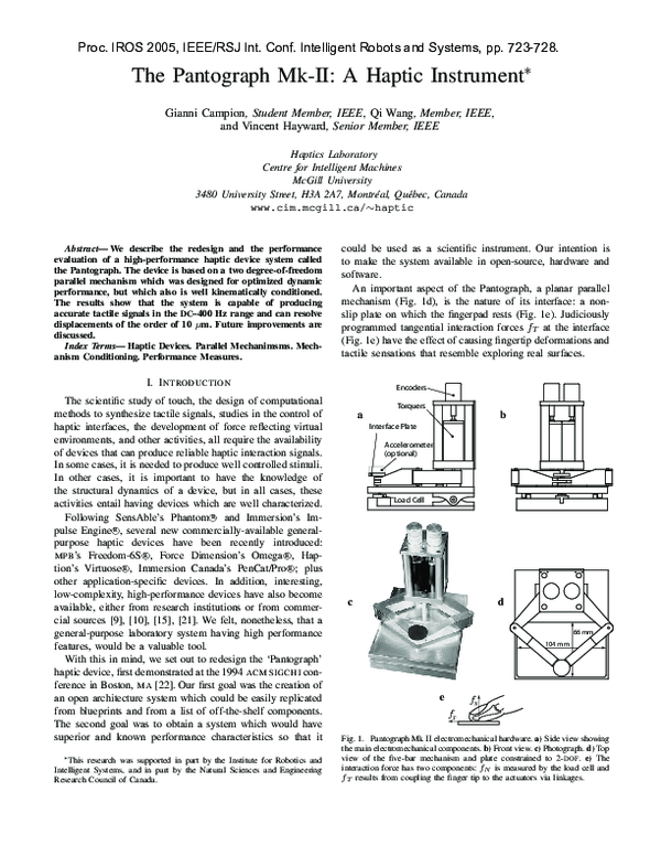(PDF) The Pantograph Mk-II: A Haptic Instrument